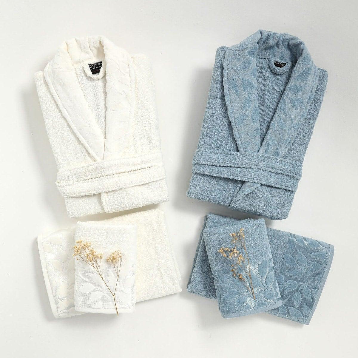 Fiesta Elite Cotton 6 Piece Dowry Family Bathrobe Set - Ecru - Indigo ...