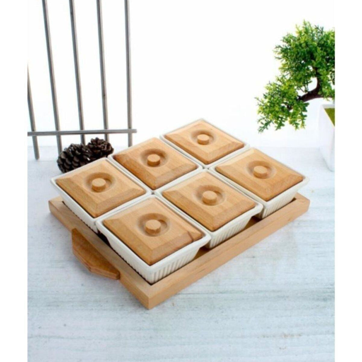 Wooden Breakfast Rack With 6 Lids And Trays – Swordslife
