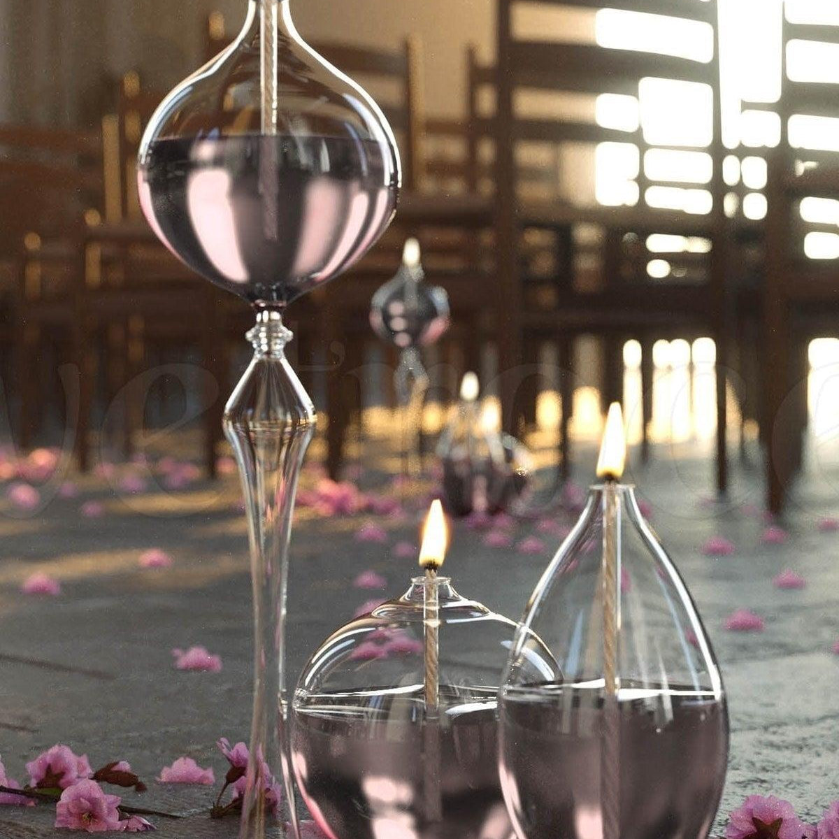 Set Of 3 Jumbo Glass Oil Lamps (Foot Drop, Barrel, Sphere) + 750 Ml Oi ...