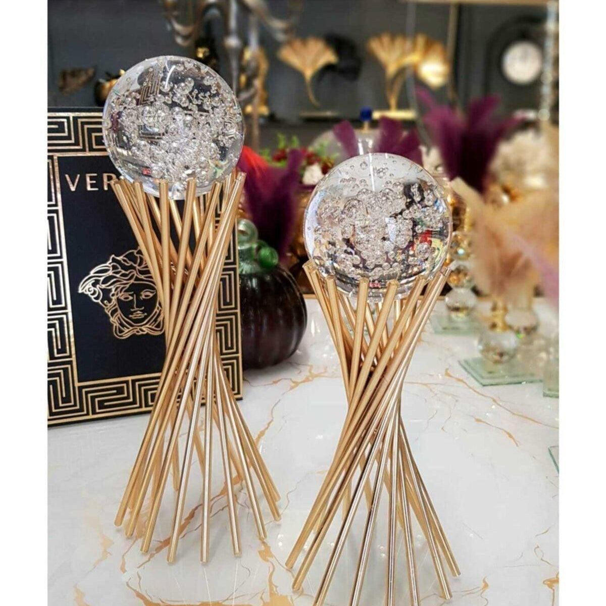 Decorative 2 Air Bubble Golden Twisted Cross Leg Sphere – Swordslife